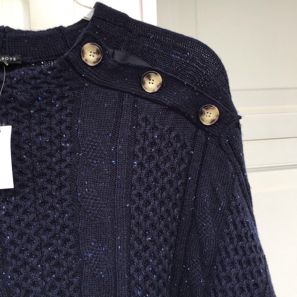 Talbots | Sweaters | Nwt Talbots Button Neck Blue Multiweave Poncho | Poshmark